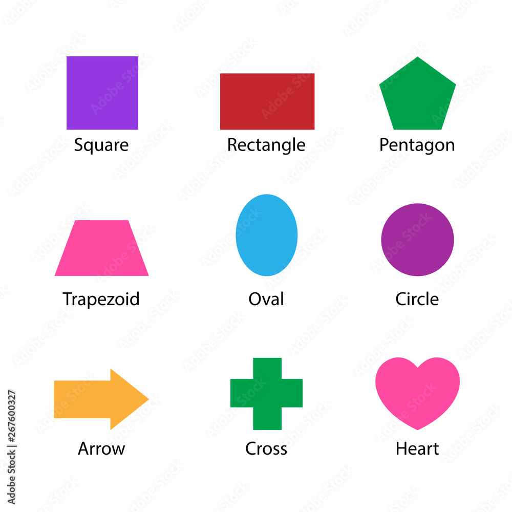 set of 2D shapes vocabulary in english with their name clip art ...