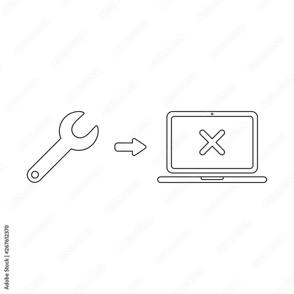 Vector icon concept of spanner with x mark inside laptop. Stock Vector ...