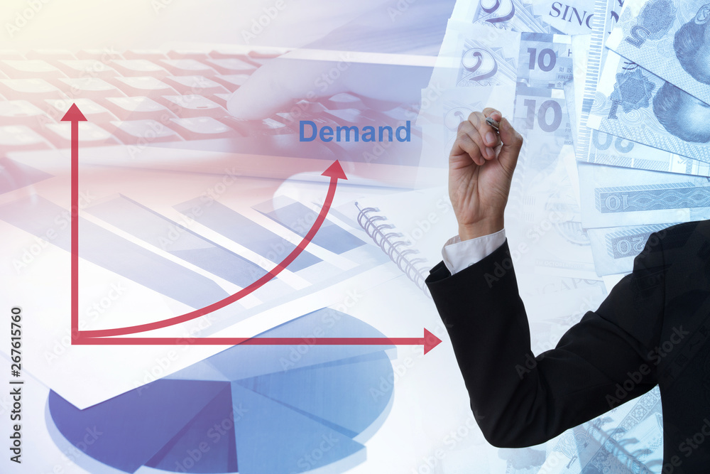 hand of business man drawing graph of demand , supply chain management ...