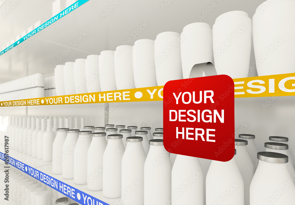 Small Sign on Supermarket Shelf Mockup Stock Template | Adobe Stock