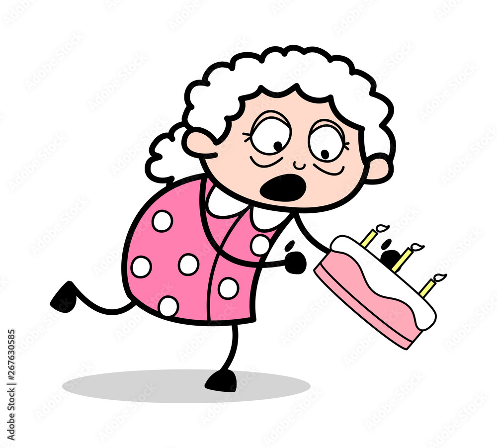 Cake Fall Down from Hand - Old Woman Cartoon Granny Vector Illustration ...
