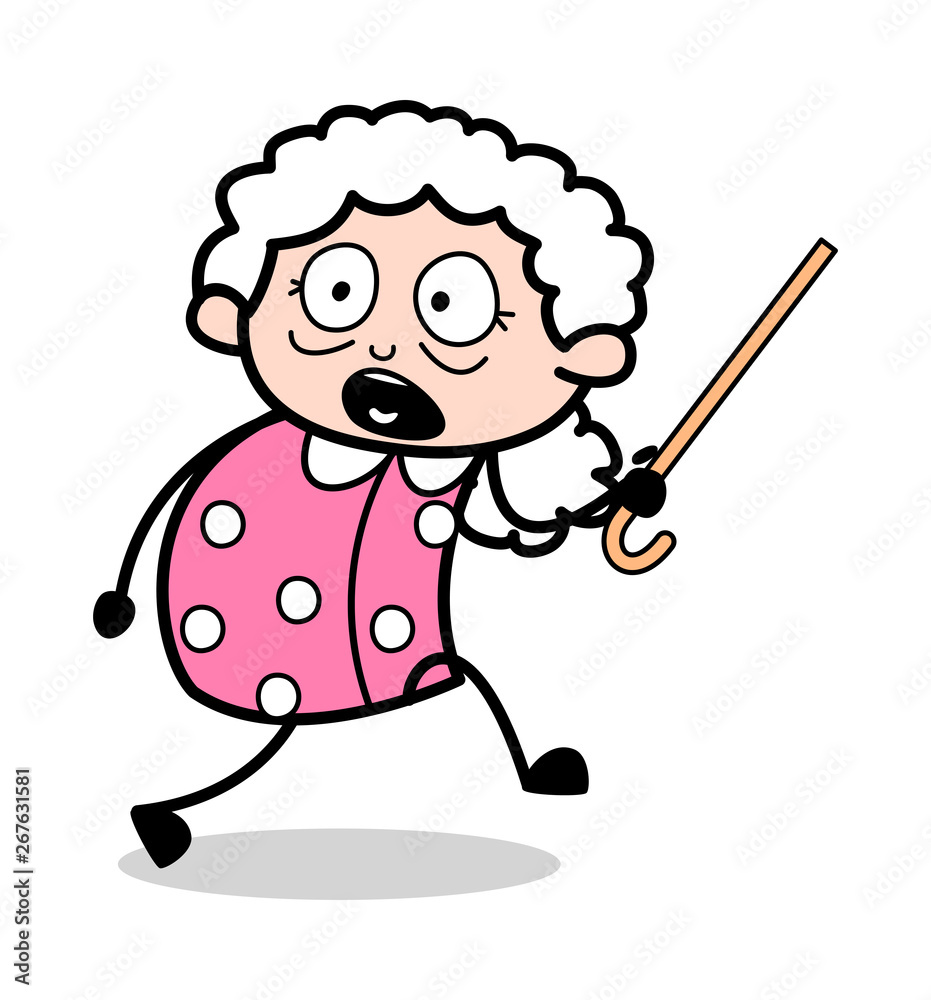Scare Away - Old Woman Cartoon Granny Vector Illustration Stock Vector ...