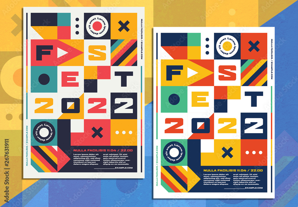 Flyer Layout with Multicolored Geometric Shapes Stock Template | Adobe ...