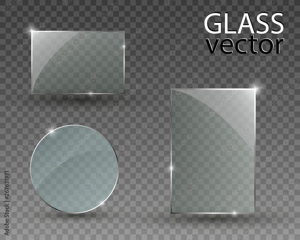 Vector glass banners on transparent background.Empty transparent glass ...
