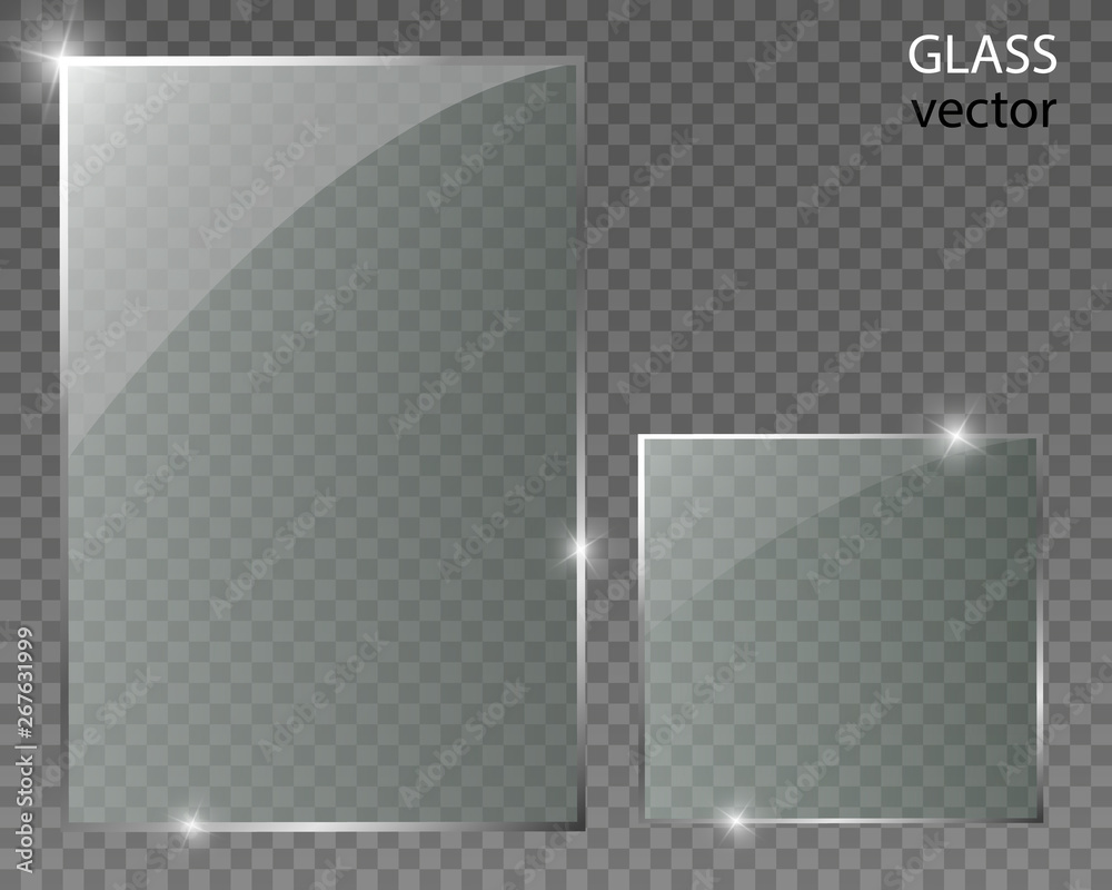 Vector glass banners on transparent background.Empty transparent glass ...