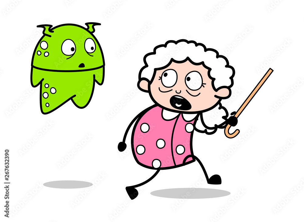 Old Lady Scared from a Alien - Old Woman Cartoon Granny Vector ...