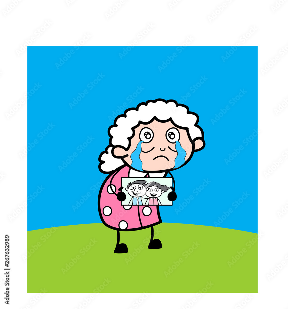 Missing Her Lost Kids - Old Woman Cartoon Granny Vector Illustration ...