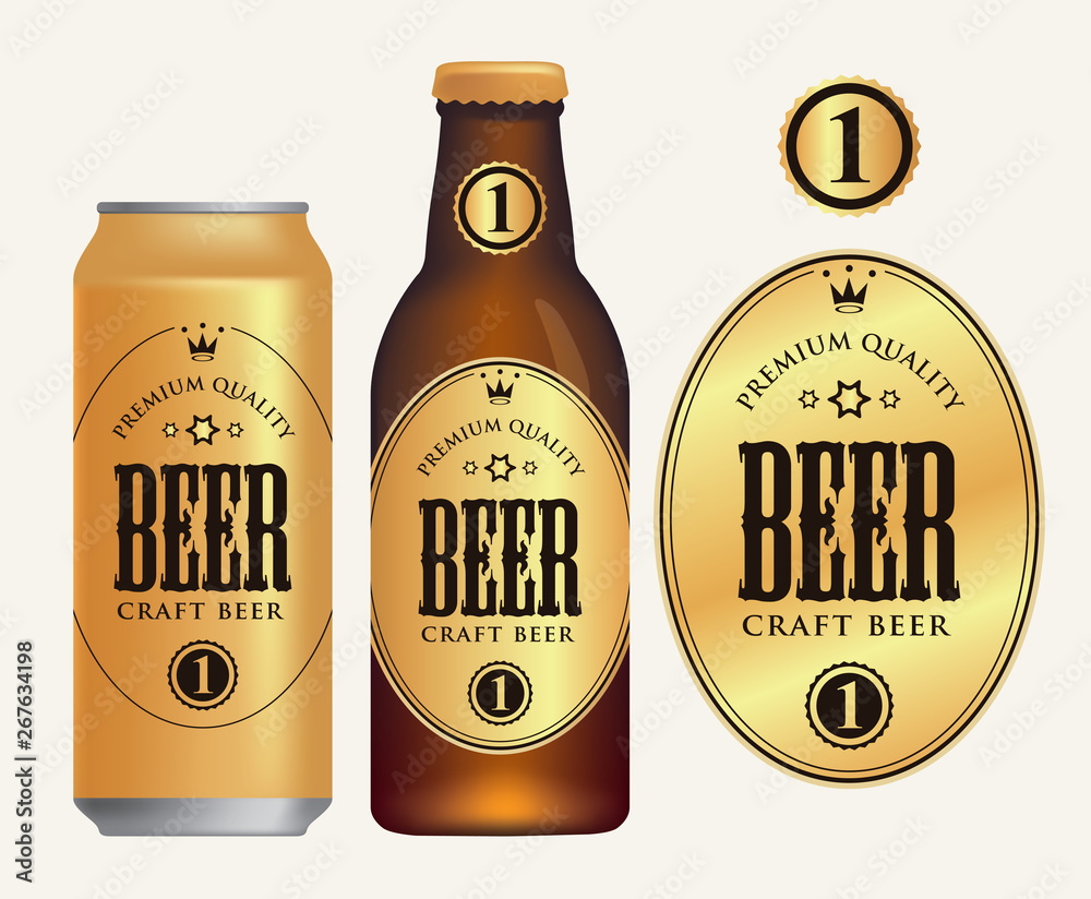 Vector label for craft beer in retro style on gold background ...