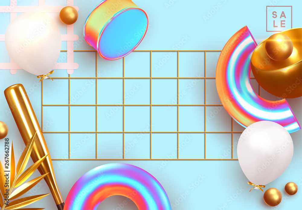 Minimal design background with realistic 3d objects of different shapes ...