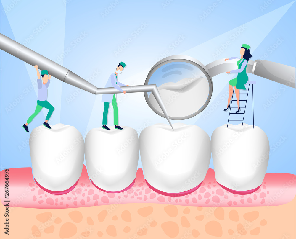 The dentist conducts a medical examination of the teeth. Dentistry ...