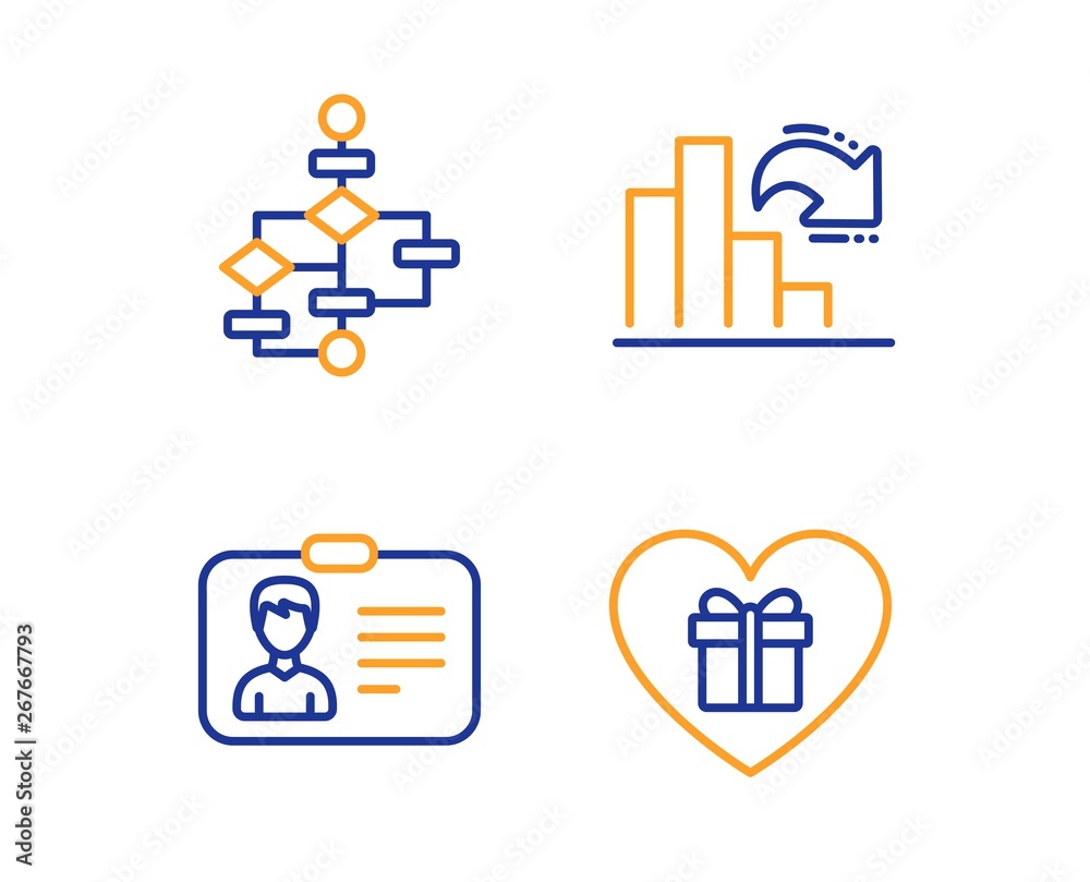 Block diagram, Identification card and Decreasing graph icons simple ...
