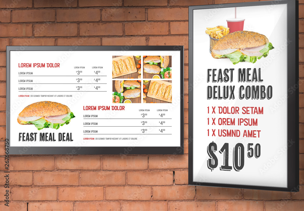 Digital Display Menu Layouts with Photo Placeholders Stock Template ...