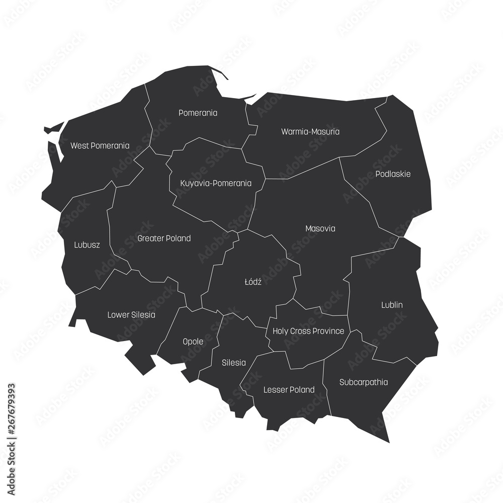 Voivodeships of Poland. Map of regional country administrative ...