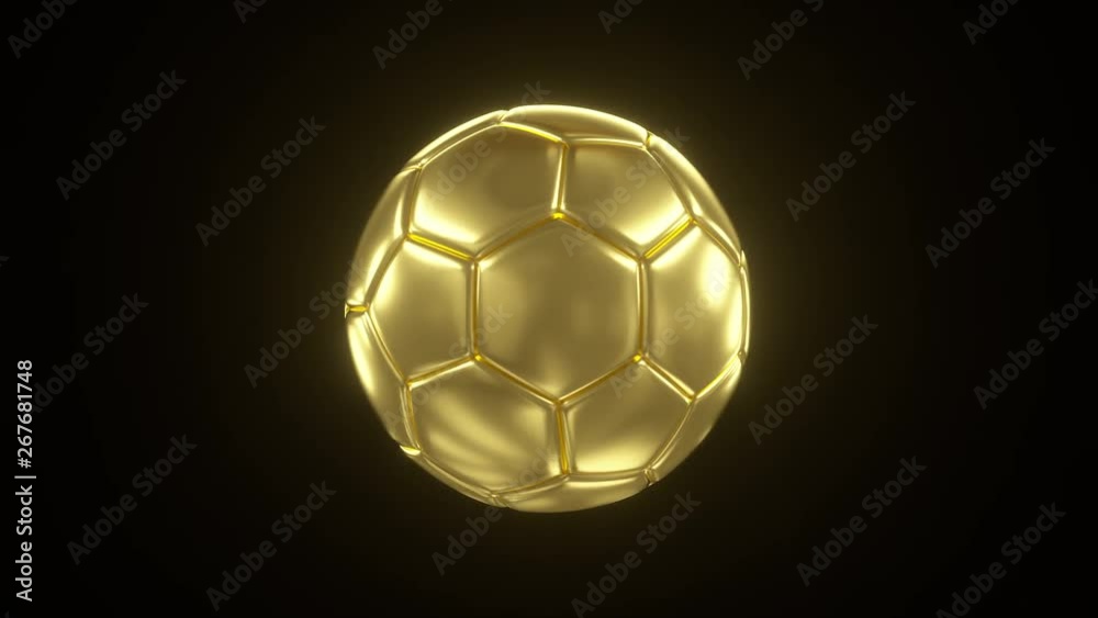 3d render of a golden ball. Rotation of a golden soccer ball on black ...