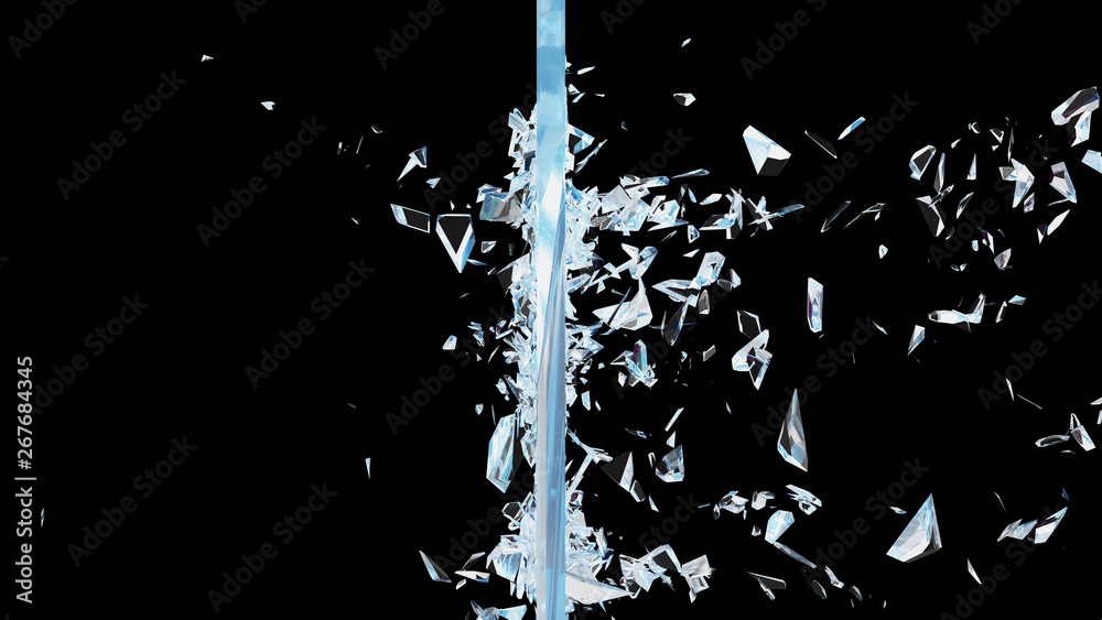 Abstract broken glass into pieces. Wall of glass shatters into small ...