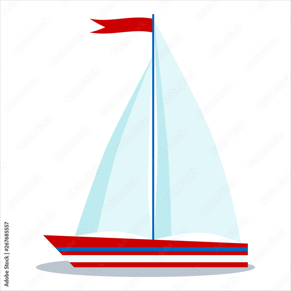 Icon of blue and red sailboat with two sails isolated on white ...