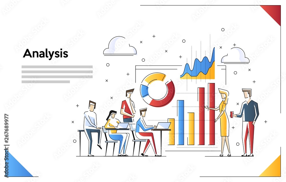 Data analysis design concept. Analysis working. Small people with data ...