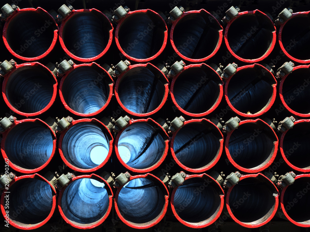 Jet tubes blowing. Look through the tubes of Grad system multiple ...