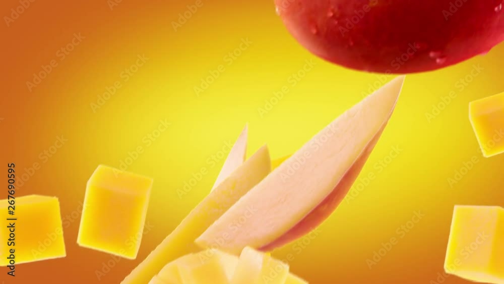 Mango with Slices Falling on Orange Background Stock Video | Adobe Stock