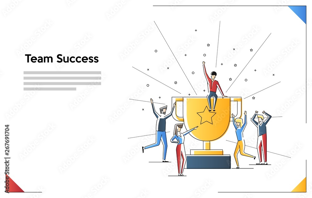 Team success. Teamwork. Together. Miniature people. Flat line art ...