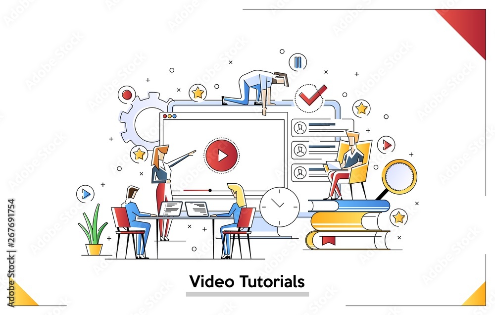 Modern flat concept web banner of Video Tutorial, Achievement, Online ...
