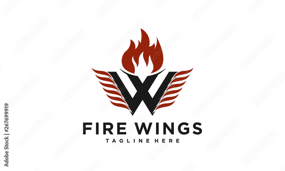 Fire wings logo design. W letter logo Stock Vector | Adobe Stock