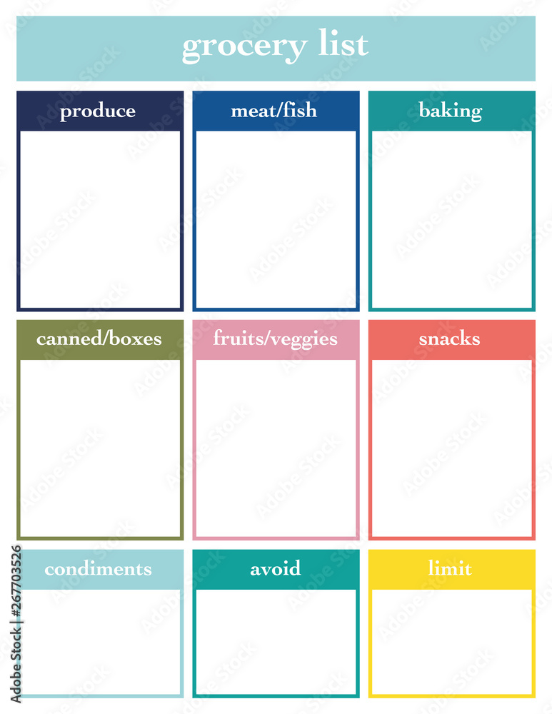 Grocery list, printable page, vector template for diary, planners ...