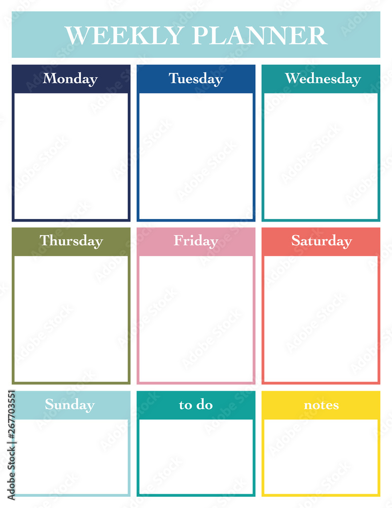 Weekly planner, printable page, vector template for diary, planners ...