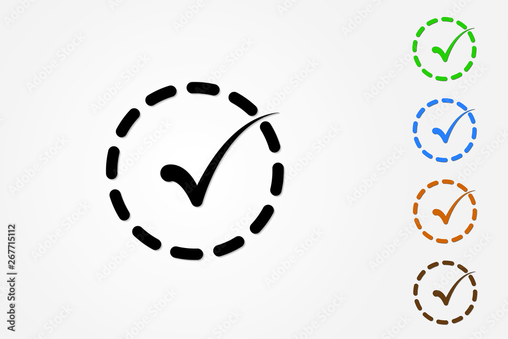 A set of colorful tick signs or marks inside dashed circles vector ...