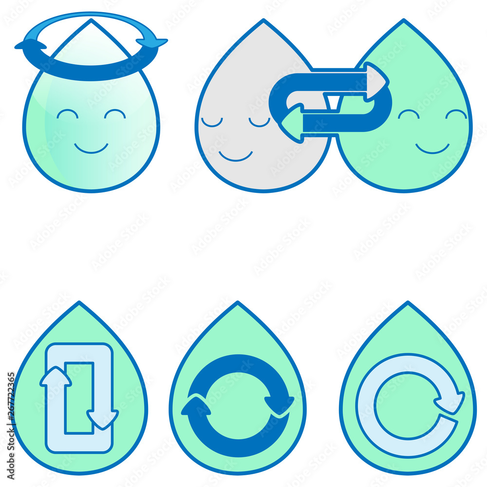 Water reuse drop icon set. Element of design for water recycling ...