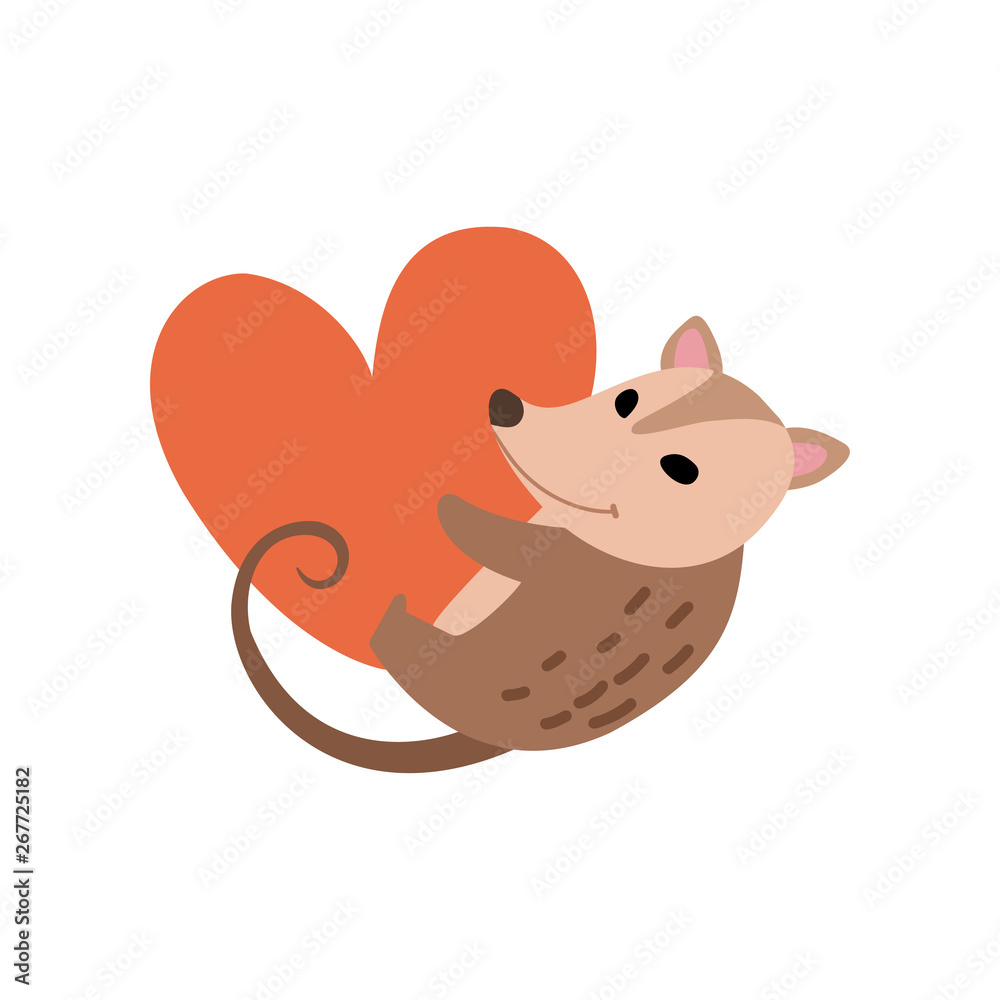 Cute Opossum Holding Big Red Heart, Adorable Wild Animal Cartoon ...