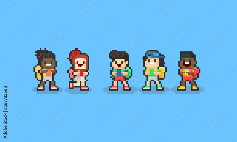 Pixel cartoon children character with backpack.Back to school concept ...