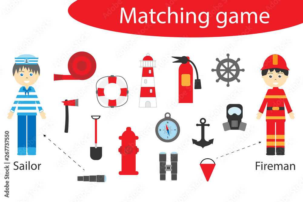 Profession matching game for children, connect things with need ...