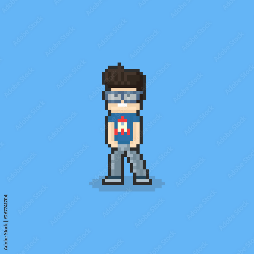 Pixel nerd guy character design.8bit. Stock Vector | Adobe Stock