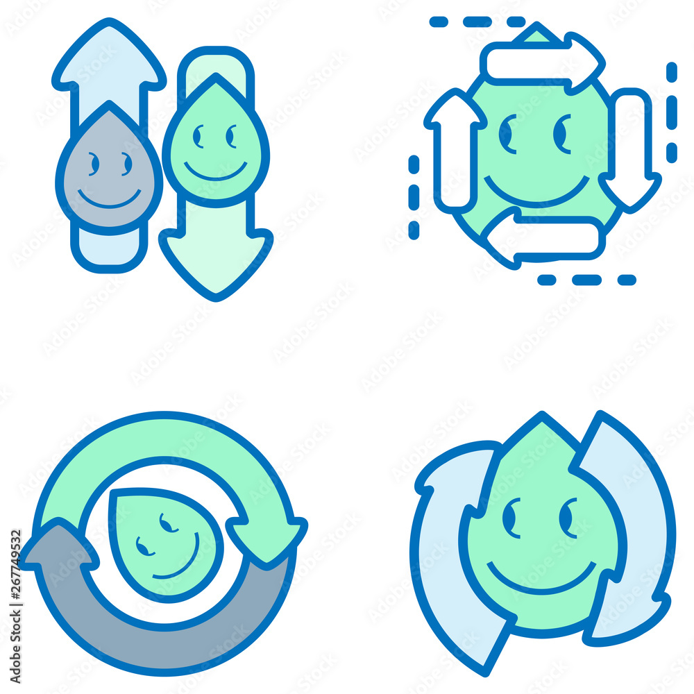 Water reuse drop icon set. Element of design for water recycling ...