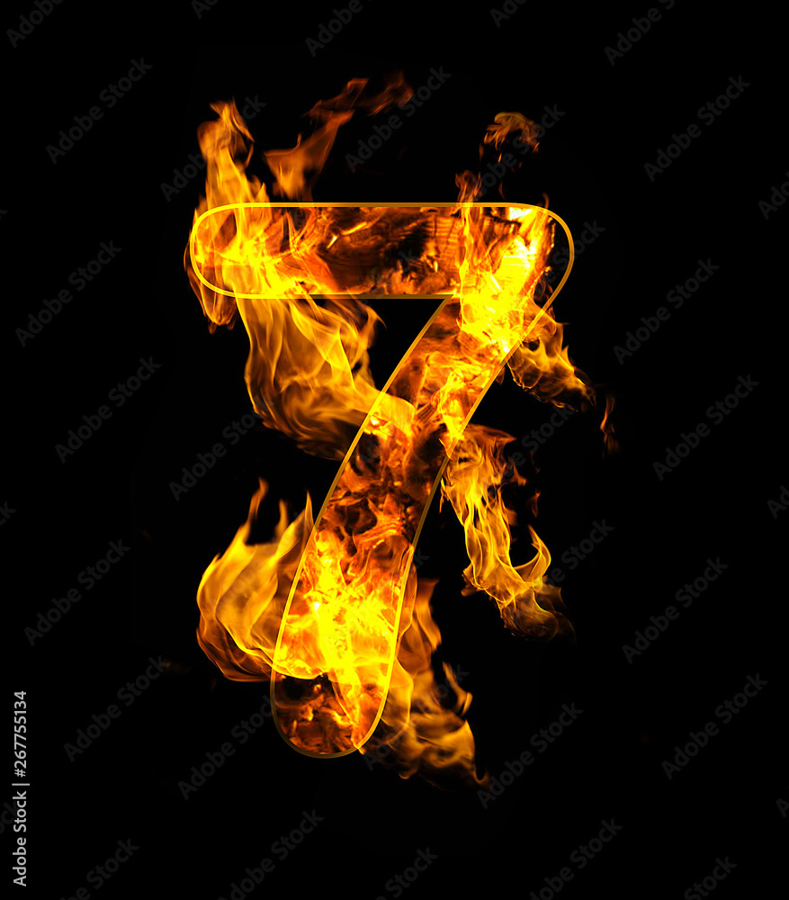 ALPHABETIC FIRE LETTERS, A TO Z , NUMBER 7 , 3D ILLUSTRATION Stock ...