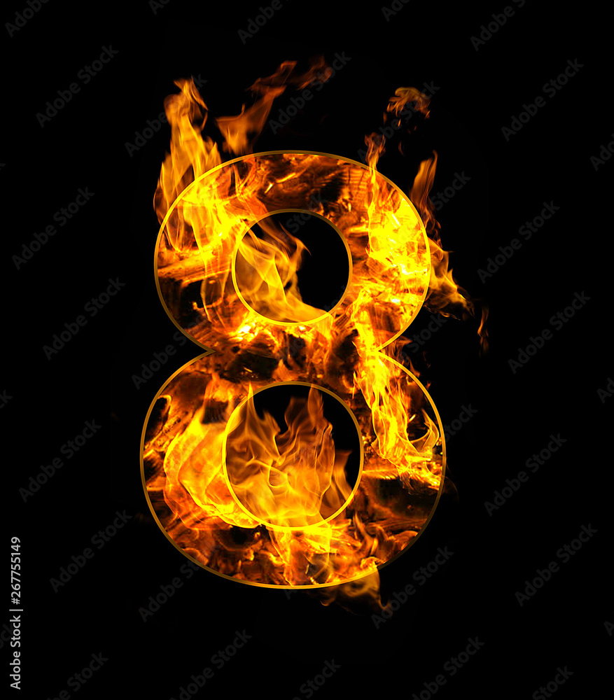 ALPHABETIC FIRE LETTERS, A TO Z , NUMBER 8, 3D ILLUSTRATION Stock イラスト ...
