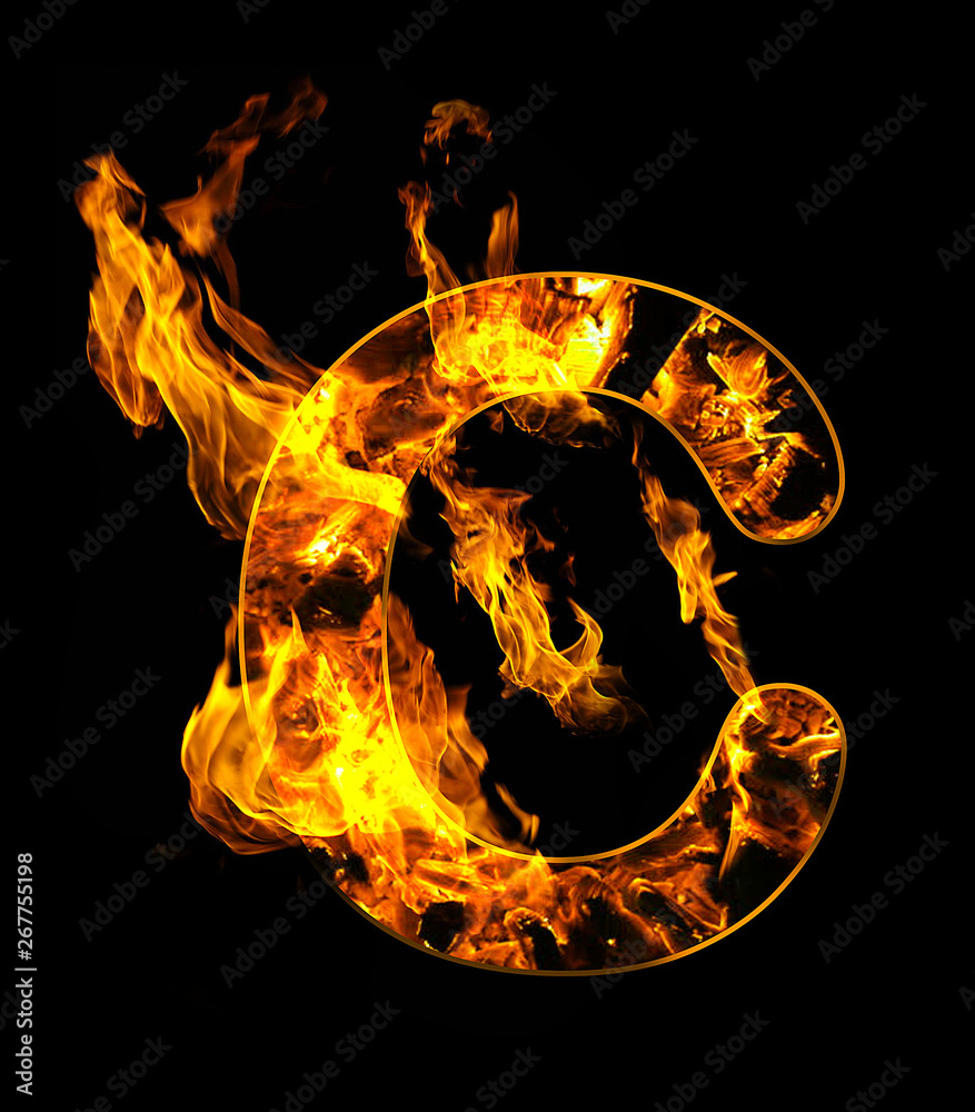 ALPHABETIC FIRE LETTERS, A TO Z , LETTER C , 3D ILLUSTRATION Stock ...