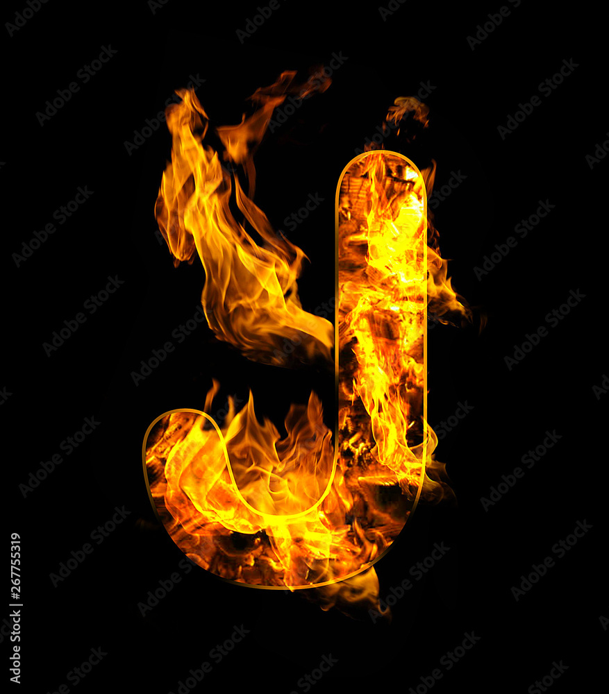 ALPHABETIC FIRE LETTERS, A TO Z , LETTER J , 3D ILLUSTRATION Stock ...