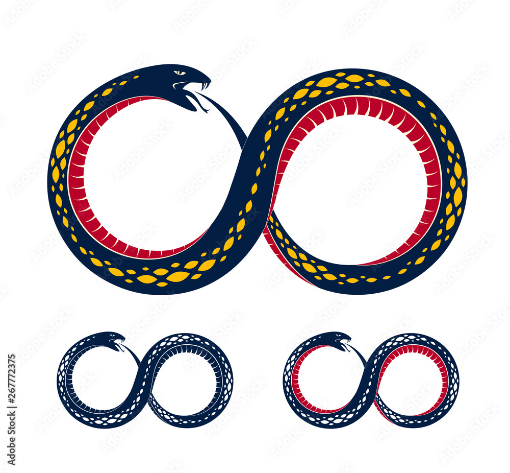 Snake eating its own tale, Uroboros Snake in a shape of infinity symbol ...