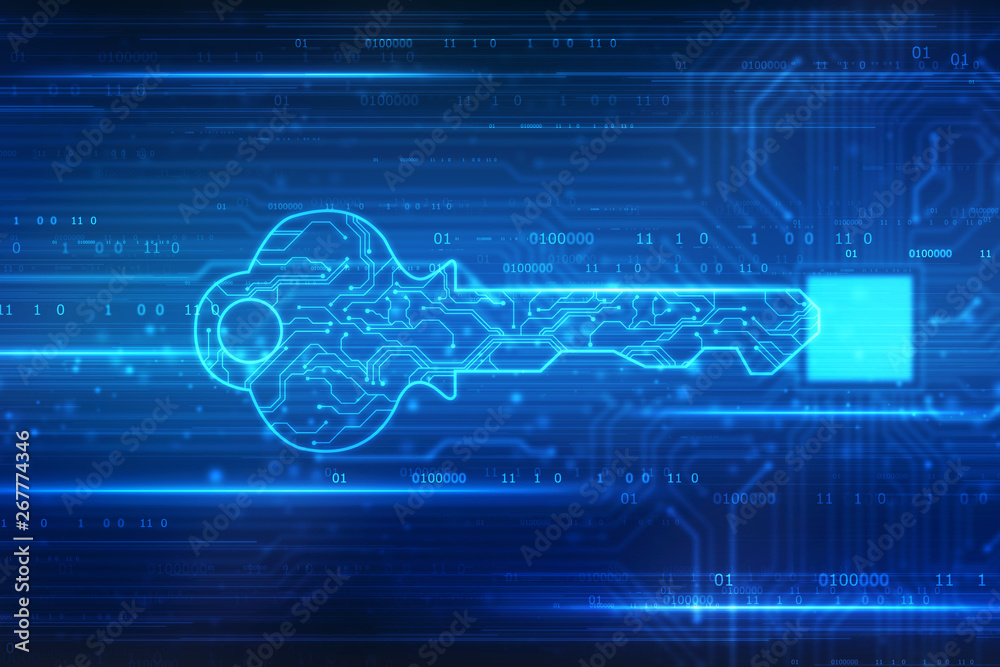 Concept of cyber security or private key, abstract digital key in ...