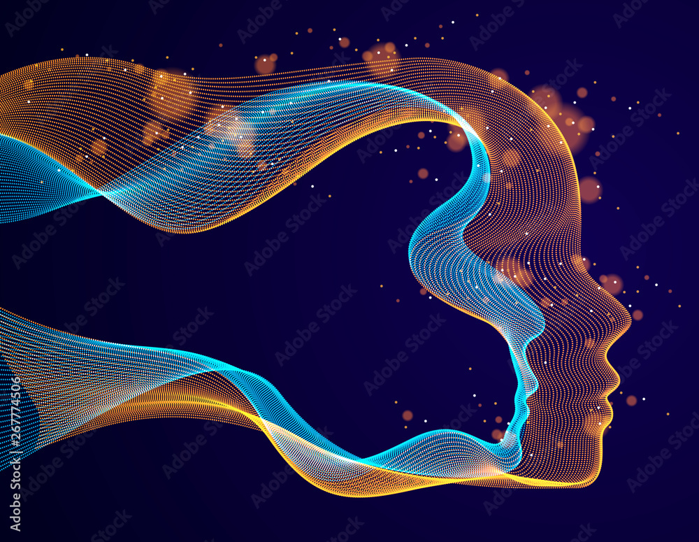 Artificial Intelligence, abstract artistic human head portrait made of ...