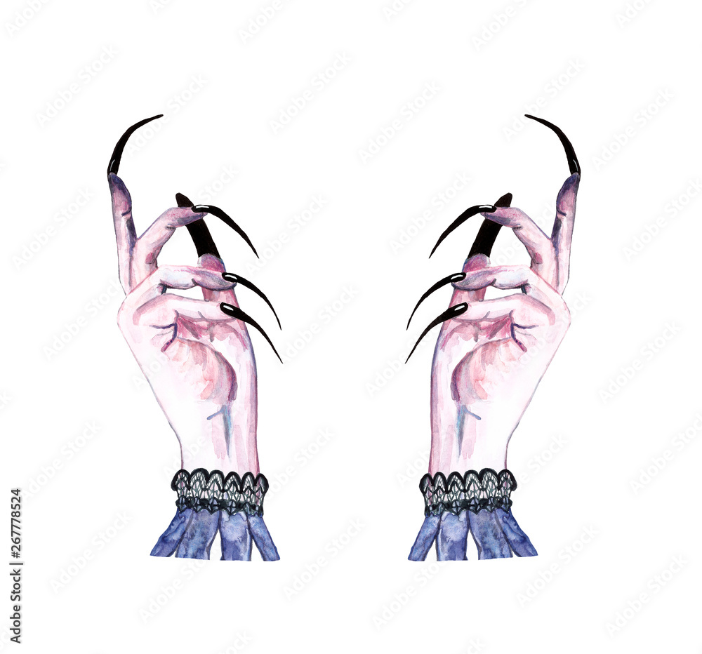 Hand painted witch hands clipart. Watercolor and pencil scary ...