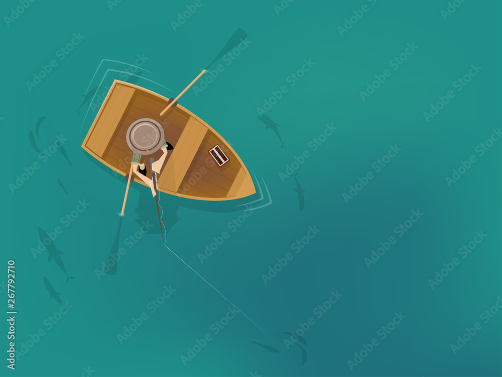 cartoon man in fishing boat from a bird's eye view Stock Vector | Adobe ...