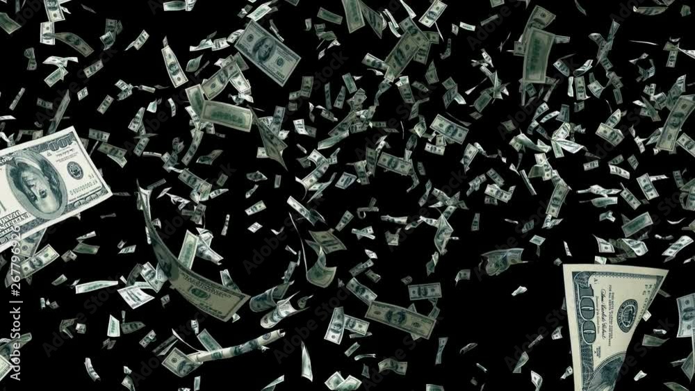 Flying dollar bills in fast motion with alpha channel. Digital animated ...