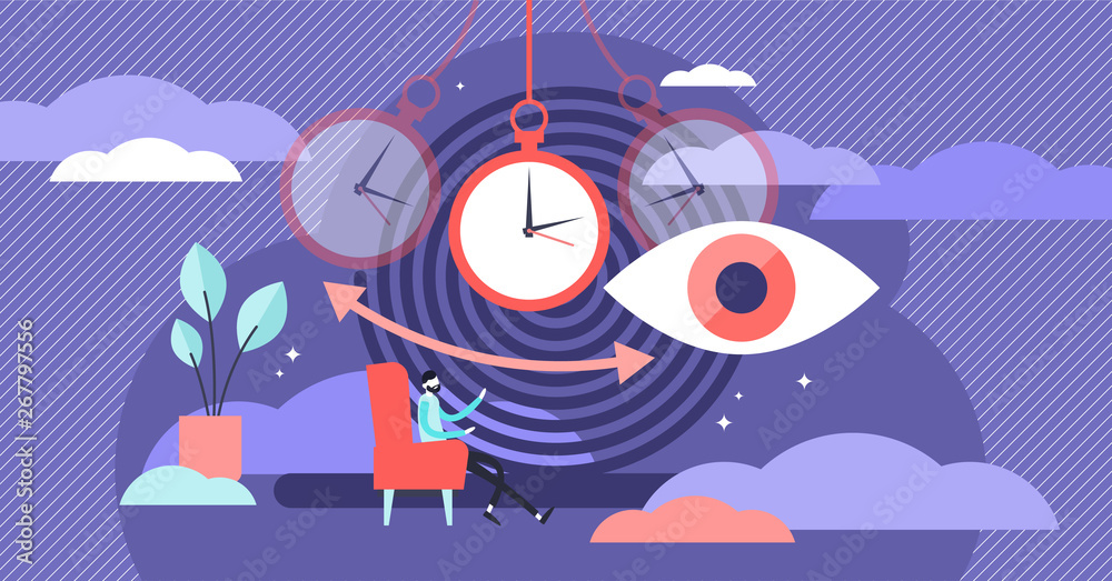 Hypnosis vector illustration. Flat tiny therapy condition persons ...