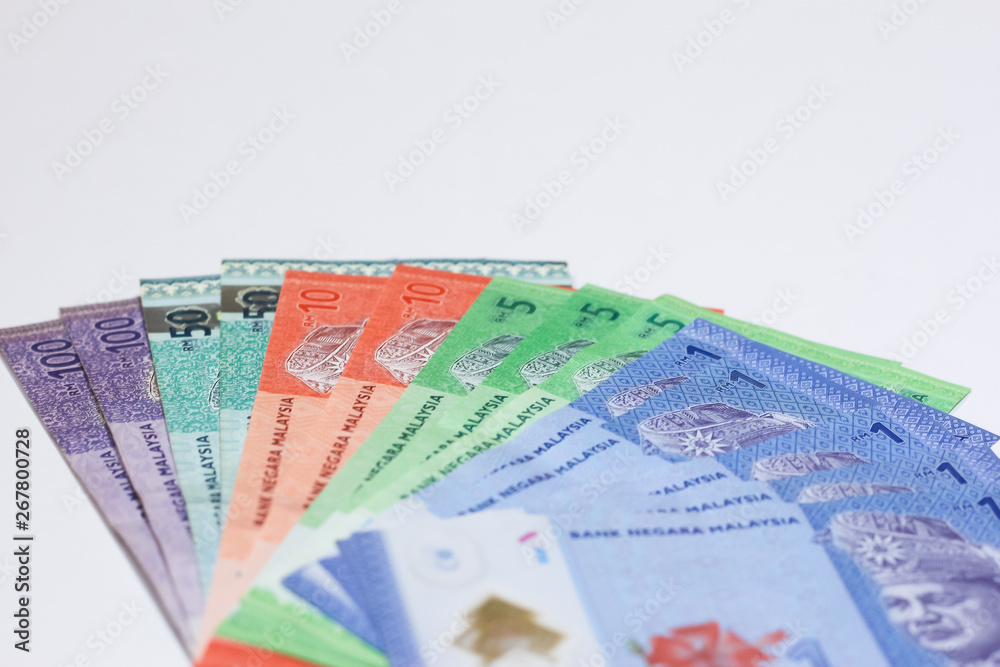 Malaysia Currency (MYR); Stack of Ringgit Malaysia bank note with ...