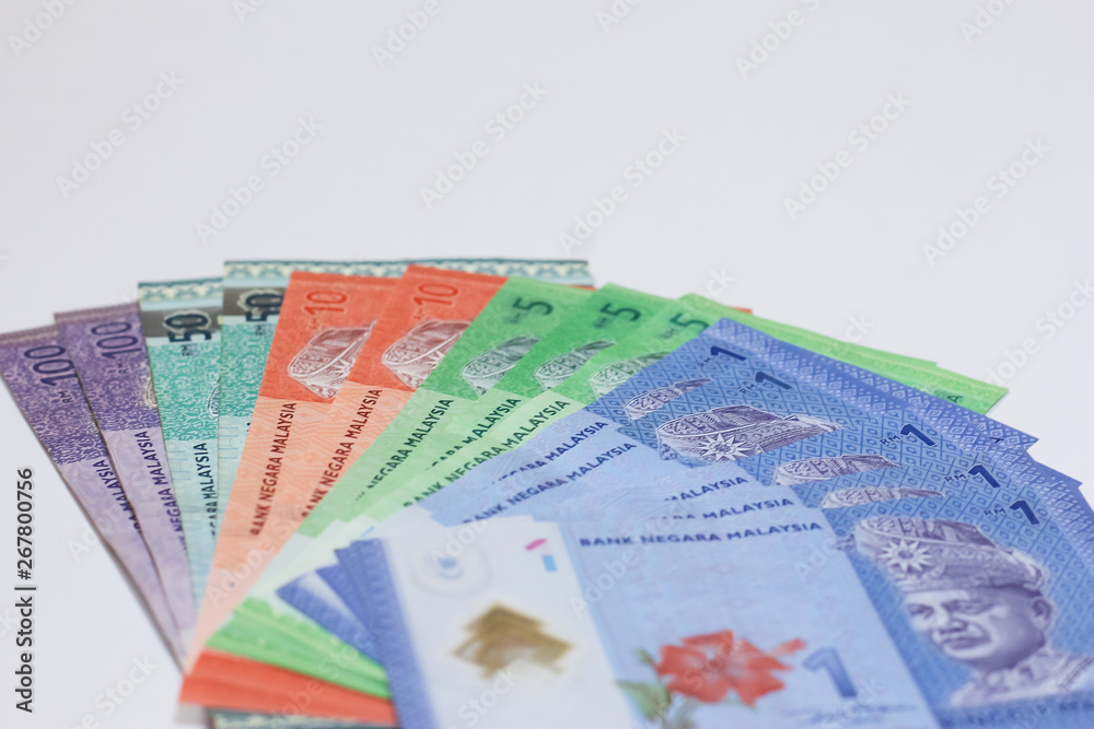 Malaysia Currency (MYR); Stack of Ringgit Malaysia bank note with ...
