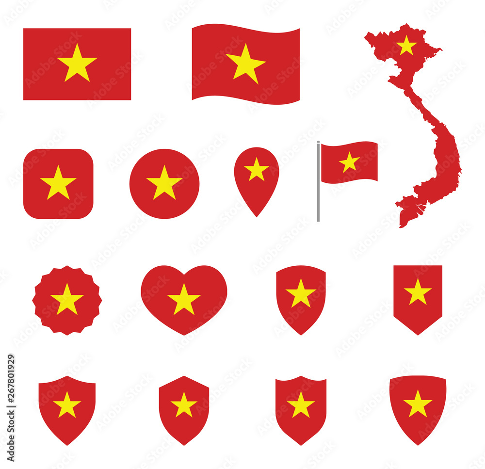 Vietnam flag icon set, flag of the Socialist Republic of Vietnam ...