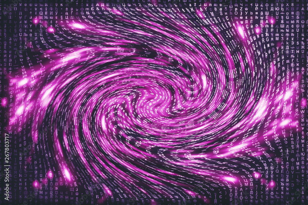 Pink matrix digital background. Distorted cyberspace concept ...